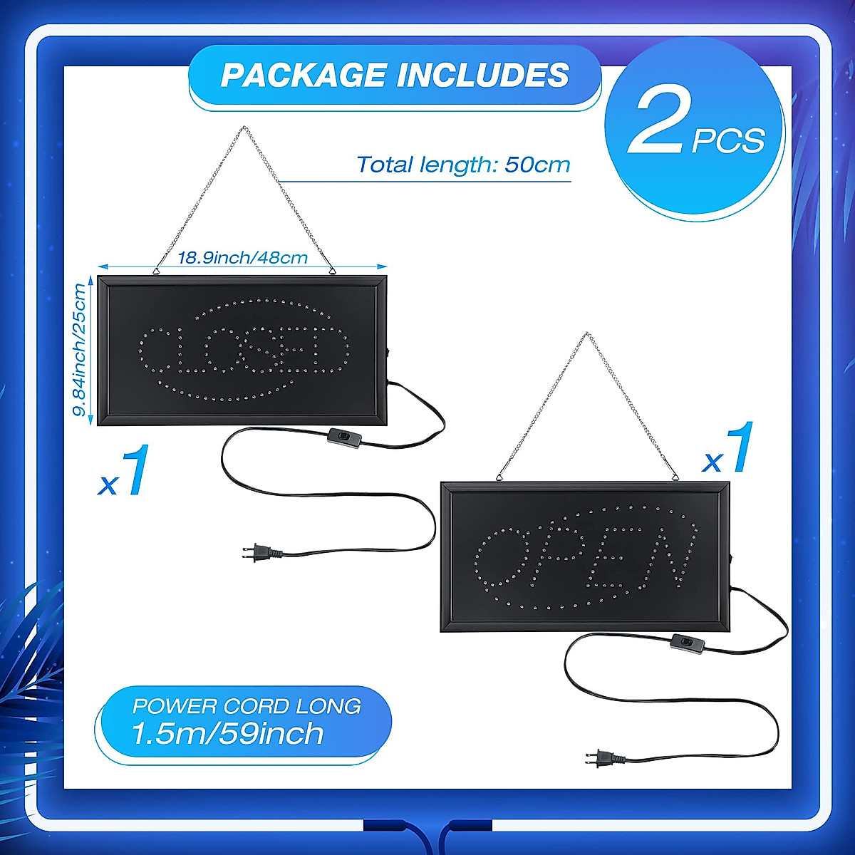 Liliful 2 Pcs Neon Open and Closed Signs for Business Set 19" x 10" LED Open Signs for Business Window Door with 2 Modes Ultra Bright Electronic Advertisement Display Bar Shop Hotel Barbershop