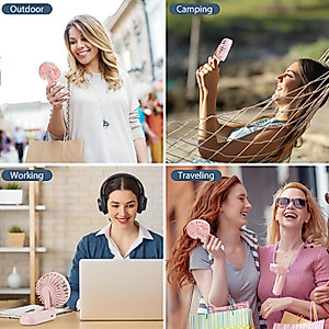 Leimaq Mini Fan Handheld, Handheld/Neck/Desk 3 in 1 Rechargeable Small Portable Fan for Travel, 2400mAh Battery Operated Fan with LED Display, 180° Foldable Fan with 5 Speed Wind (Pink)