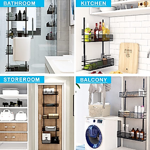 Over the Door Pantry Organizer - 6-Tier Mesh Basket Hanging & Wall Mounted Pantry Door Organizer, Over the Door Spice Rack with Adjustable Hooks for Kitchen, Bathroom, Bedroom, Storage Room (Black)