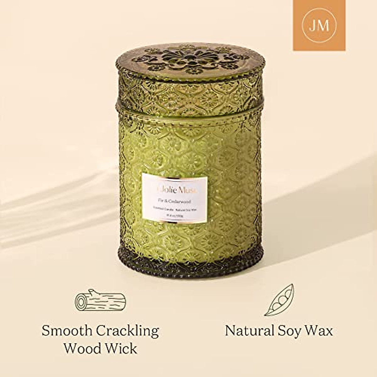 LA JOLIE MUSE Fir & Cedarwood Scented Candle, 19.4 Oz Large Winter Holiday Gift Candle, Wood Wicked Candle for Home Scented, Long Burning Glass Jar Candle