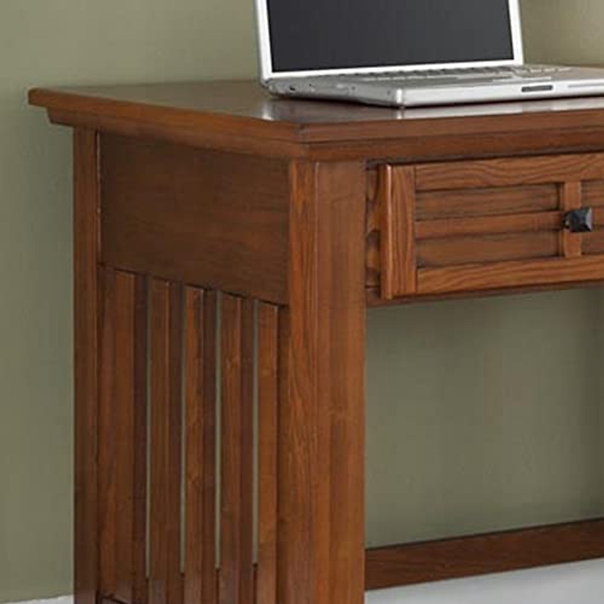 Home Styles Arts and Crafts Mission Style Student Desk Crafted from Hardwoods with Cottage Oak Finish, Black Finished Hardware, Slightly Flared Legs, Two Storage Drawers, Without Hutch