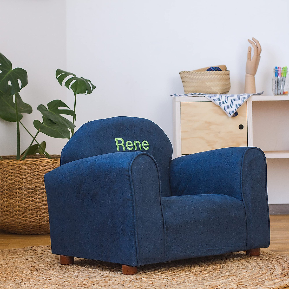 Mini Furniture Upholstered Personalized Kids Chair Microfiber Suede (Navy)