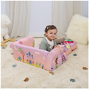 MARSHMALLOW Furniture, Disney Princess 3-in-1 Slumber Sofa, Foam Toddler Nap Mat with Attached Blanket