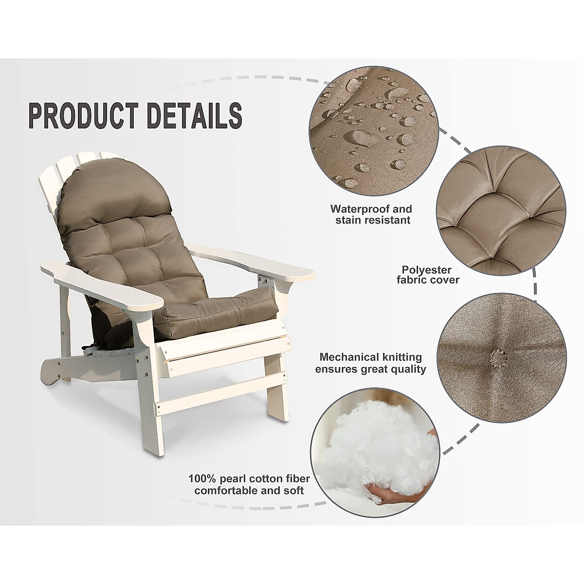 COSNUOSA 2 Pcs Rocking Chair Cushion High Back Adirondack Chair Cushion Waterproof Patio Cushions for Outdoor Furniture Khaki