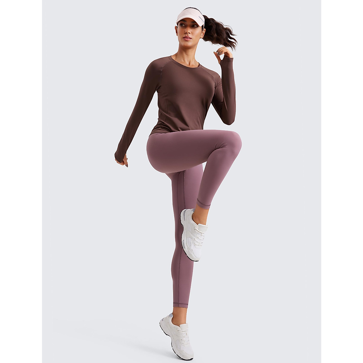 CRZ YOGA Womens Seamless Workout Long Sleeve Shirts Quick Dry Gym Athletic Tops Breathable Running Yoga T-Shirts Taupe Medium