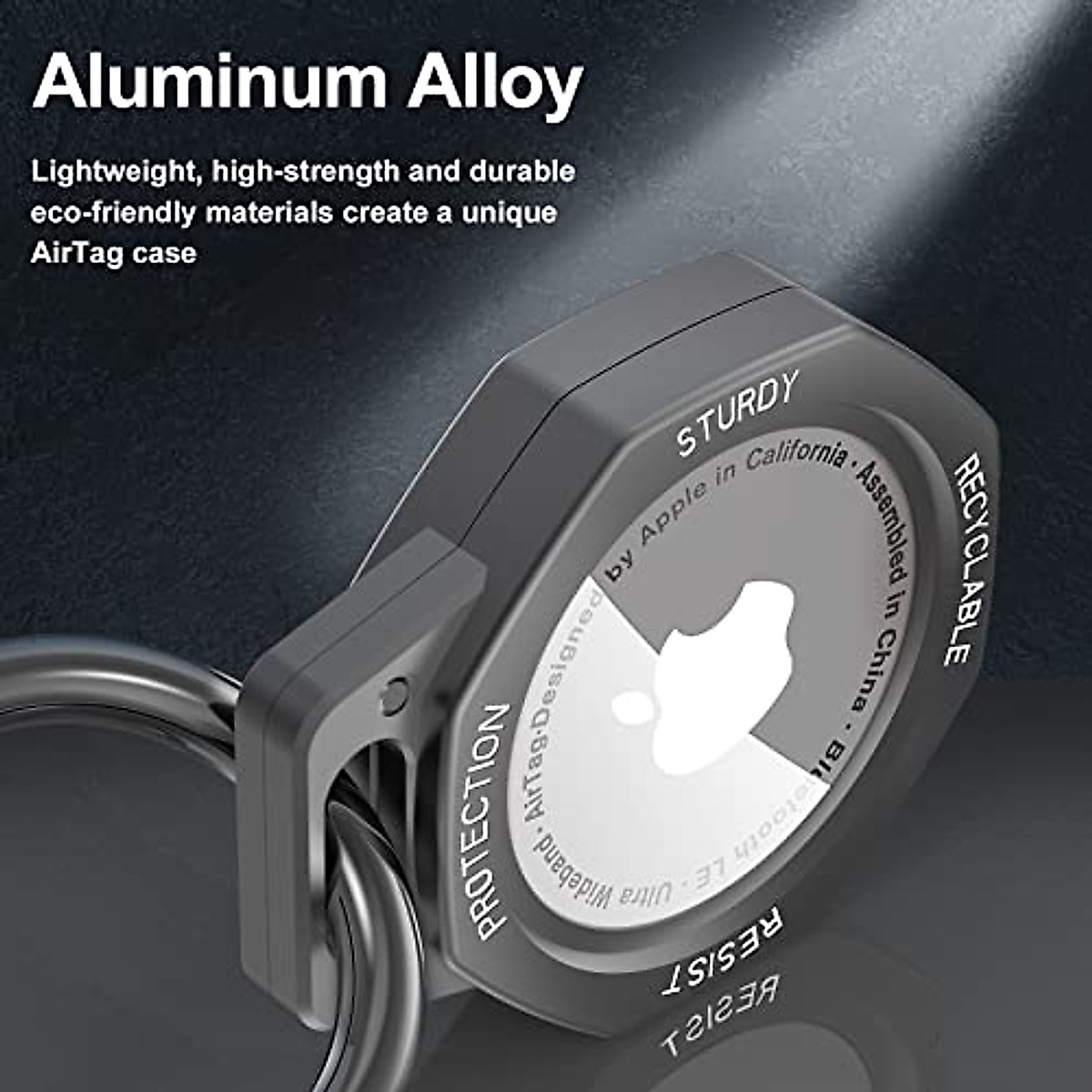 Tieuwant AirTag Holder Case- Aluminum Alloy Keychain for Apple AirTag Tracker (Gunmetal Grey)
