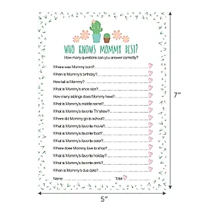 Cactus Who Knows Mommy Best Baby Shower Game - 24 count