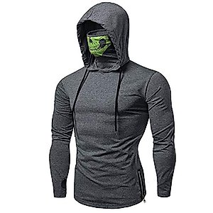 Thenlian Mens Mask Skull Splicing Pullover Long Sleeve Hooded Sweatshirt Tops Windproof Pullover Jacket Blouse(XL, Gray 1)