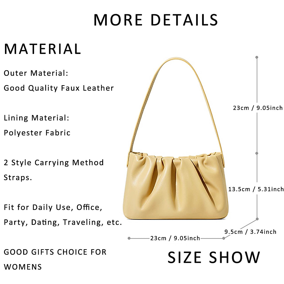 NVKIC Women's Retro Small Shoulder Bag Faux Leather Ruched Purse, Ladies Elegant Designer Mini Hanbags Trendy Crossbody Bags Yellow