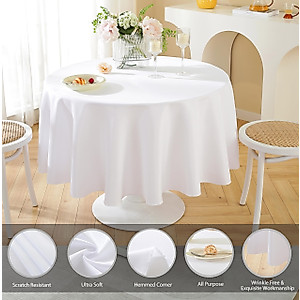 Craft And Party Round Tablecloth, 120 Inch White Tablecloth, Polyester Fabric Washable Table Cloth for Home, Party, Wedding or Restaurant Use.