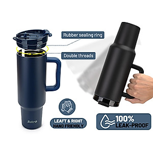 Zukro 50 oz Tumbler With Handle, 100% Leak Proof, Large Triple-wall Insulated Stainless Steel Jug with Lid and Flip Straw, No Sweat Wate Bottle Fit in Cup Holder, Keep Drinks Cold 34 Hours, Black