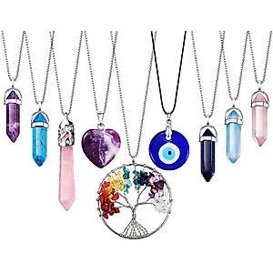 9 PCS Evil Eye Necklace Pendant for Women MenCrystal Heart Tree of Life lucky Stone Necklace Jewelry Set