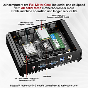 Kinupute Fanless Mini PC, Industrial Desktop Computer Core i5-4200U 1.6-2.6GHz, Windows 10 Pro, 8GB RAM, 128GB SSD, 2xNICs, 6xCOM RS232, 4xUSB 3.0, HDMI/VGA Port, Auto Power On, Metal Case