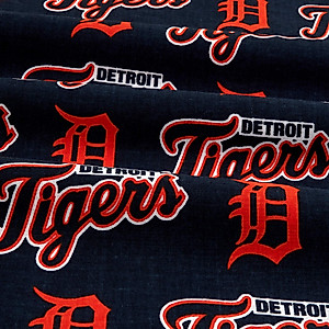 MLB Cotton Broadcloth Detroit Tigers Orange/Navy, Fabric by the Yard