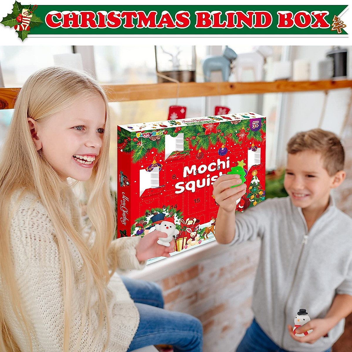 FUNNYB&G Christmas Mochi Squishy Toys: 24pcs Kawaii Xmas Stocking Stuffers Party Favor Loot Bag Fillers for Kids Boys Girls Teens Adults - 2023 Advent Calendar Stress Relief Fidget Toys