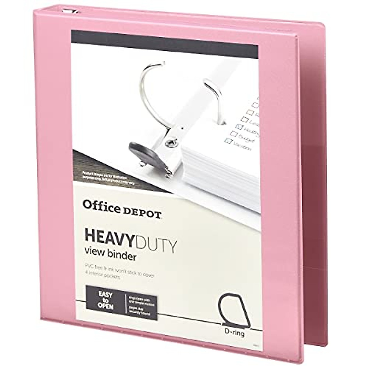 Office Depot® - Binders - Durable D-Ring View Binder - Vinyl - 8-1/2" x 11" - Pink