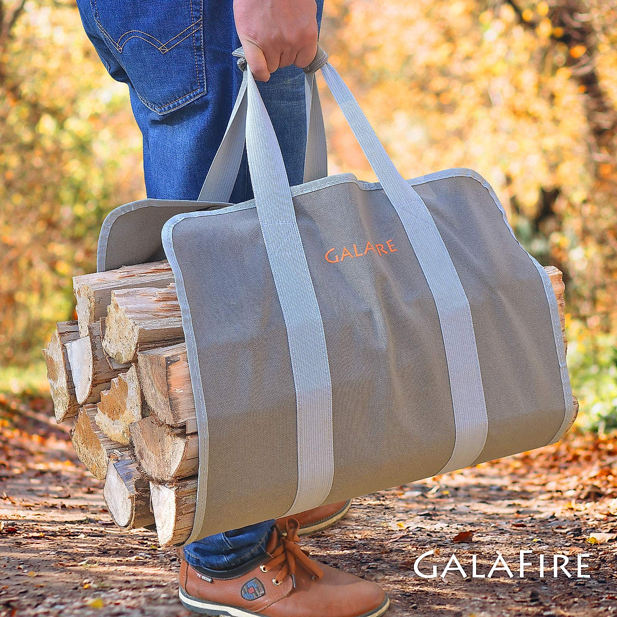 GALAFIRE 4-Blades Heat Powered Wood Stove Fan (for Wood/Log Burner/Fireplace) + Magnetic Stove Thermometer + Canvas Firewood Carrier Bag with Handles