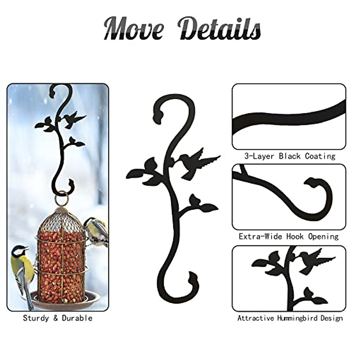 YILONGDA Bird Feeder House Hanger Hooks for Outside, Decorative Heavy Duty Plant Hangers Hooks Outdoor, S Garden Hooks Extender for Hanging Hummingbird, Wind Chimes, Flower Basket(2PCS/Hummingbird)