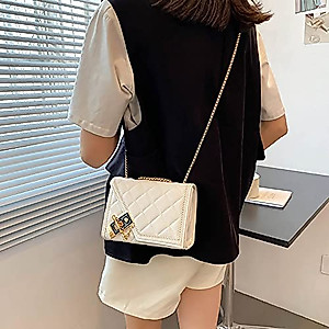 Aiqudou Quilted Crossbody Bag Purses for Women - PU Leather Clutch Designer Handbags Cute Shoulder Bag Medium Size(White)