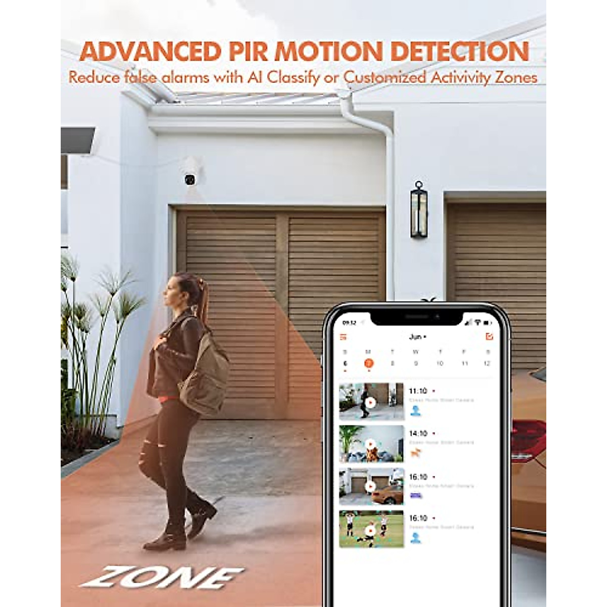 Dzees Solar Security Cameras Wireless Outdoor, 2K Battery Powered Security Camera, 360° PTZ Camera with Spotlight, Siren, Color Night Vision, AI Dectection, IP66 for Home Security, 2.4GHz