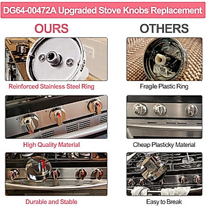 Upgraded DG64-00472A Stove Knobs Stainless Steel Compatible with Samsung Gas Range Oven Stove Replaces DG64-00347A,AP5949480,PS10058981 Fits FX510BGS FX710BGS NX58F5500SS Replacement knobs (5 Pack)