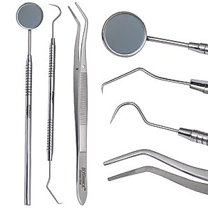 NYGEARZ Dental Examination Basic Instrument Kit Dental Mouth Mirror Tweezers Explorer | Stainless Steel College Teeth Cleaning Tools Plier Lucas Kit
