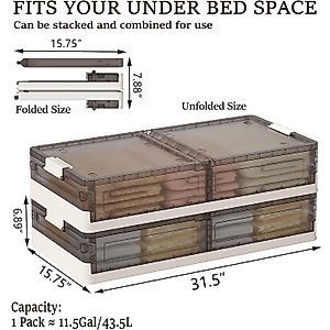 Under Bed Storage Containers, Stackable Under Bed Rolling Storage Plastic Containers, 11.5Gal Storage Bins with Wheels, Multi-purpose Storage Bins with Lids for Clothes, Shoes, And Duvets