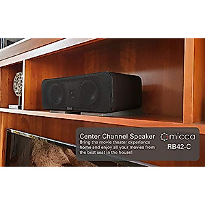 Micca RB42-C Premium Center Channel Bookshelf Speaker with Dual 4-Inch Woofers and Silk Tweeter, Clearer Dialogue for Home Theater Surround Sound Systems, Single, Dark Walnut