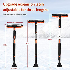 6 in 1 Snow Brush, Extendable Snow Shovel for Car, 46'' Ice Scraper & Squeegee with Foam Grip for Driveway, Detachable Snow Removal Broom for Auto SUV Truck Window