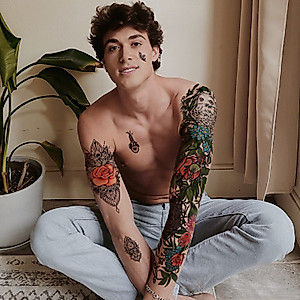 46 Sheet Full Arm Temporary Tattoo for Women with Peony Bird Daisy Rose Half Arm Flower Chrysanthemum Temporary Tattoos for Girls Boys Long Lasting Butterfly Fake Tattoo for Youngs