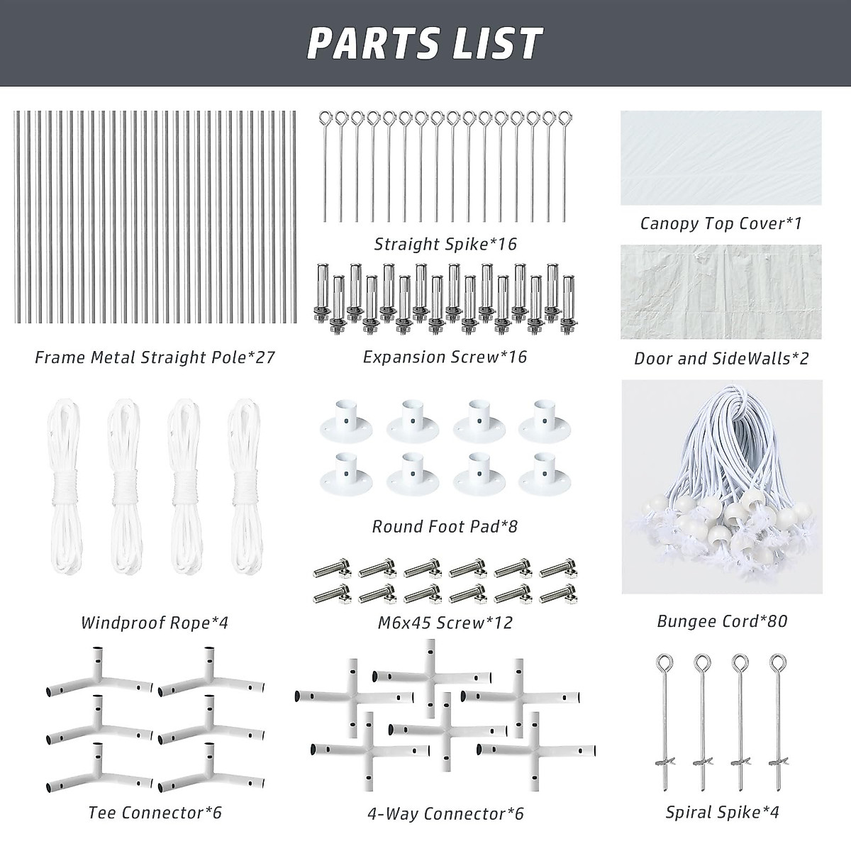 Aoodor 20 x 12 FT. Vehicle Carport Canopy Portable Garage Party Canopy Tent Boat Shelter, Heavy Duty Metal Frame with Removable Rool-up Sidewalls and Doors, White