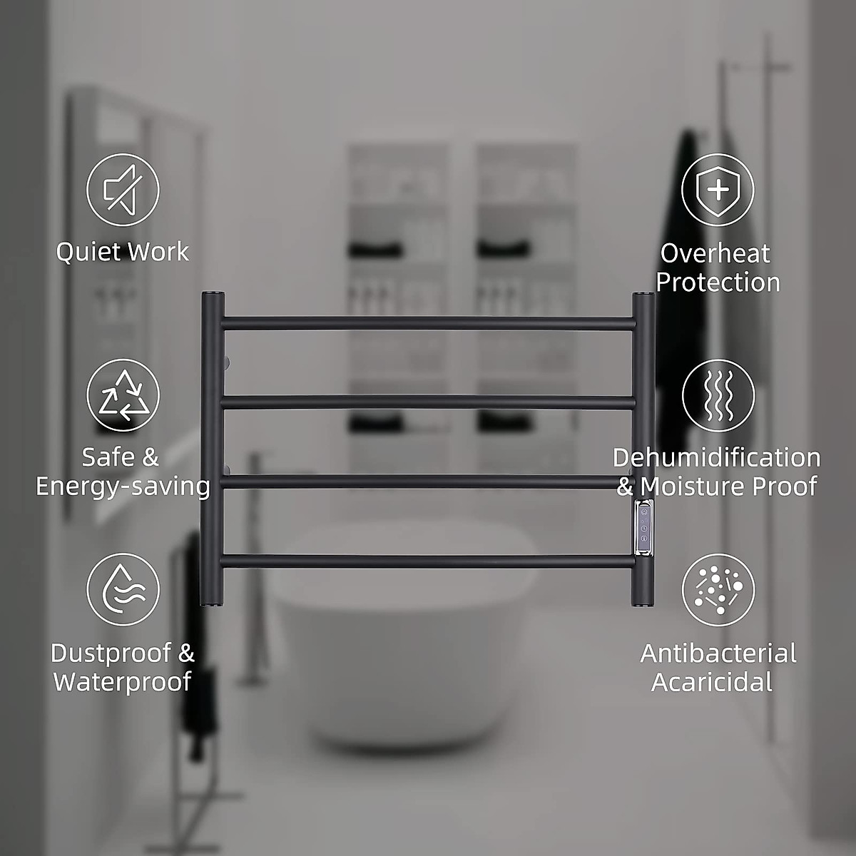 SHARNDY Towel Warmer with Built-in Timer ETW29 for Bathroom Wall Mounted Bath Towel Heater Plug-in Electric Heated Towel Rack Black