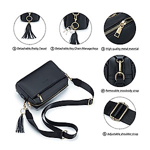 Roulens Triple Zip Small Crossbody Bag for women,Wide Strap Cell Phone Purse Shoulder Handbag Wallet with Credit Card Slots