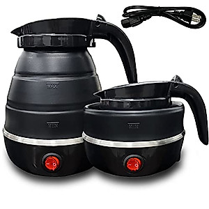 VANZO Foldable Electric Travel Kettle - Portable and Convenient Silicone Collapsible Water Boiler and Tea Pot for Camping - Easy Storage with Detachable Power Cord (Black) , (WHH-649)
