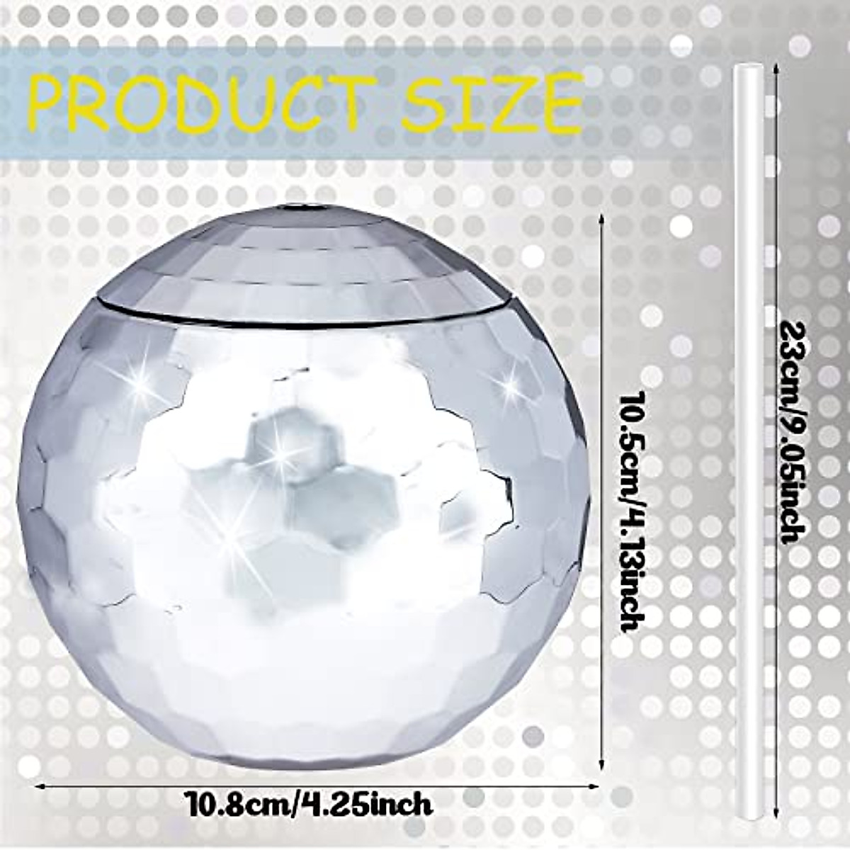 Tongnian 12 PCS Disco Ball Cups Tumbler Disco Flash Ball Cocktail Cup Silver Spherical Cup with Lid and Straw Disco Wine Glass Drinking Syrup Tea Bottle for Disco Bar Party Supplies