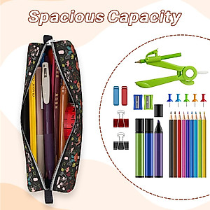 SEGXCFL Mushroom Pencil Case for Girls Boys Small Leather Pencil Pouch Pencil Bags with Zipper for School Office College Back to School Gifts, Black