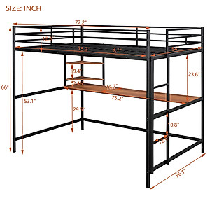 GLORHOME Full Size Metal Loft Bed with Desk, Modern Style and Safety Features for Kids and Teens, Turn Any Space into a Workstation or Lounge Area,Black