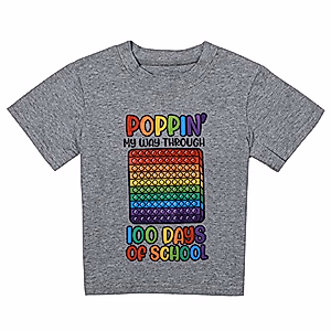 Unisex Baby Poppin' My Way Through 100 Days of School Shirt Fidget Toy T-Shirt Short Sleeve Funny Graphic Tee Tops Light Gray