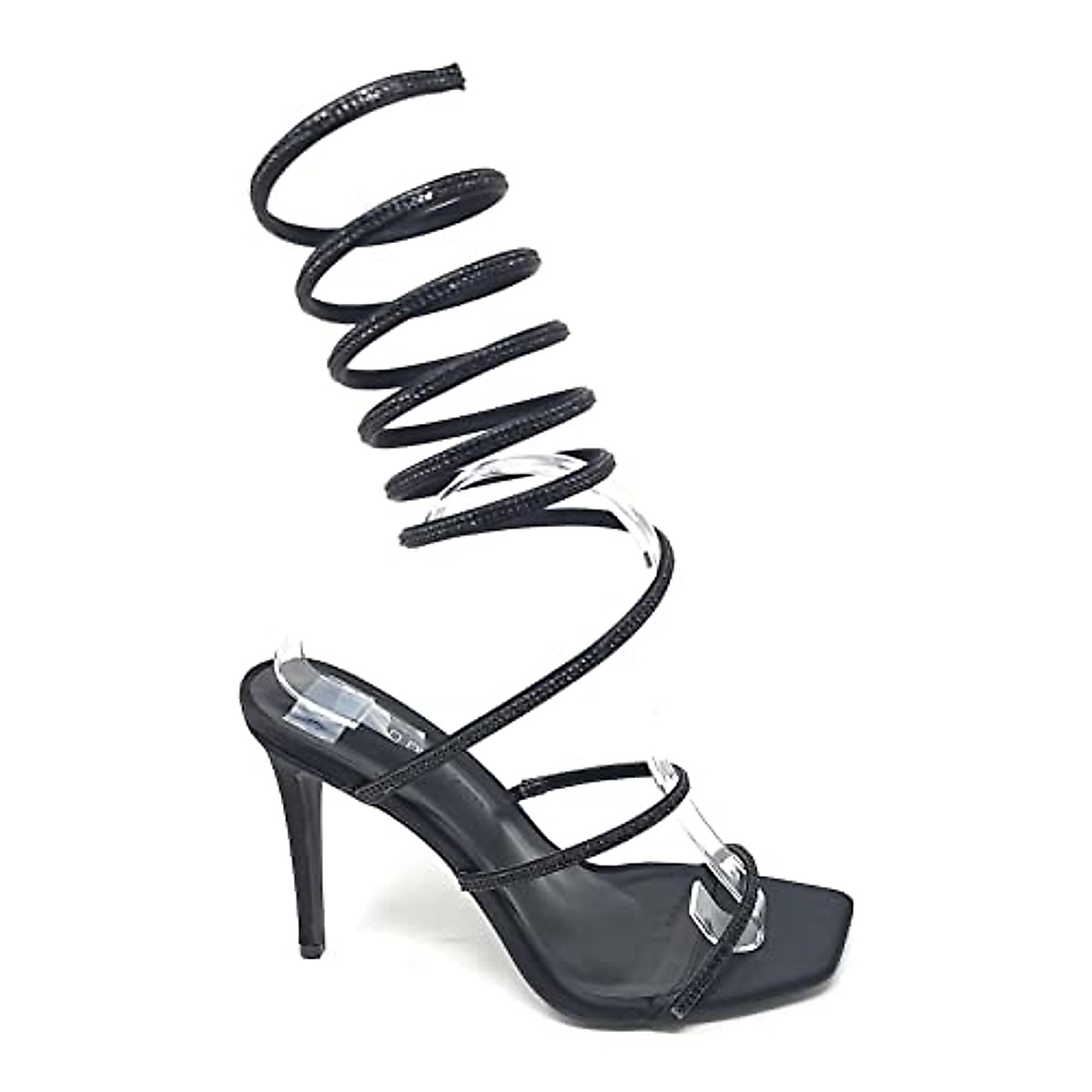 Wild Diva Women's Formal Rhinestone Coil Spiral Ankle Wrap Strap High Stiletto Heels Nars-12 (Black SA, us_Footwear_Size_System, Adult, Women, Numeric, Medium, Numeric_10)