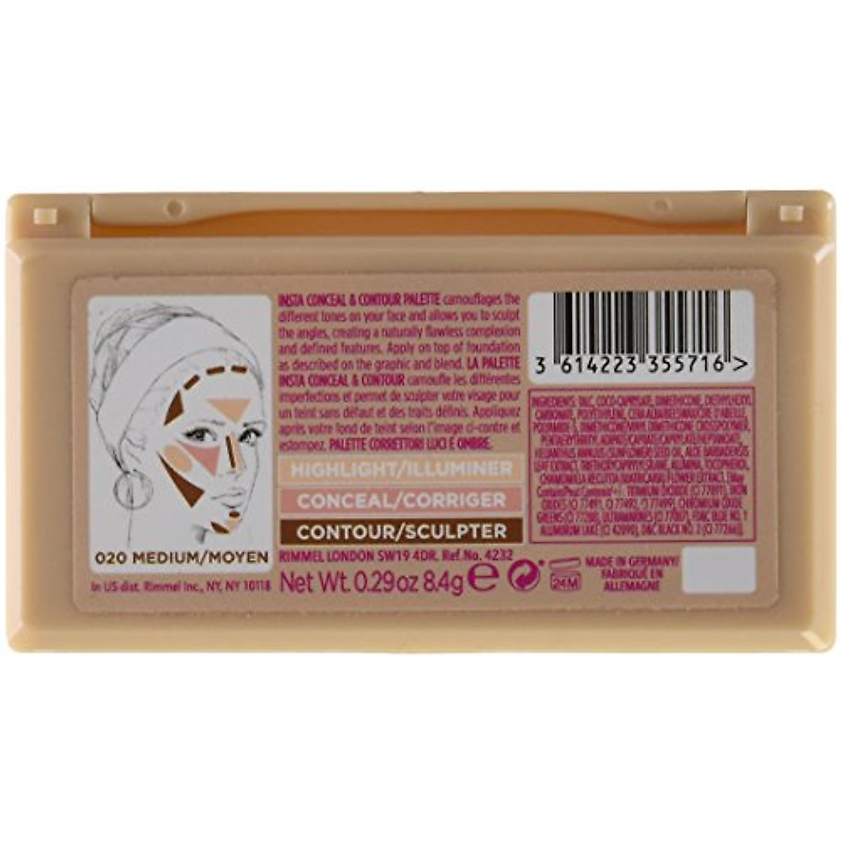 Rimmel Insta Flawless Insta Conceal and Contour Palette, Medium, 0.25 Ounce