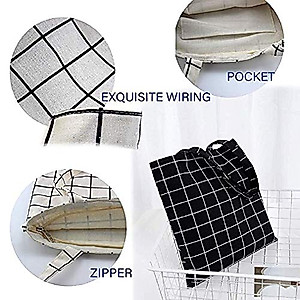 Hooshing Canvas Tote Bag Cute Plaid Reusable 100% Cotton with Zipper and Inside Pocket Black