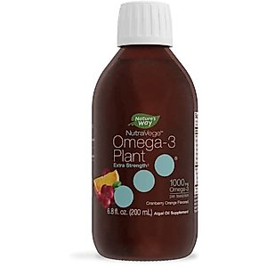 Nature's Way NutraVege Extra-Strength Omega-3 Plant Based Liquid Supplement- Vegan- Cranberry Orange Flavored, 6.8 oz