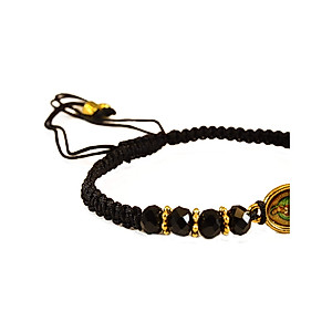 Black String Virgin Mary Black Bead with Golden-Inlay Adjustable Bracelet Protection Prosperity Good Luck Pulsera De La Virgen Maria Color Negro Proteccion Prosperidad Buena Suerte (Black Bead)