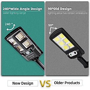 KingHe Solar Street Lights Outdoor: Dusk to Dawn Solar Parking Lot Lights with 3 Modes Motion Sensor Remote Control, Security Waterproof Commercial Solar Lights for Outside, Yard, Garage, Driveway