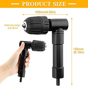 Right Angle Drill Attachment With 4 Bits, 0.8-10mm Right Angle Bend Extension Keyless Drill Chuck Converter Adapter for Tight Corner Workspace