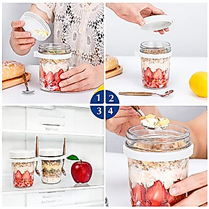 Overnight Oats Jars with Spoon and Lid 16 oz [2 Pack], Airtight Oatmeal Container with Measurement Marks, Mason Jars with Lid for Cereal On The Go Container (2pcs white)
