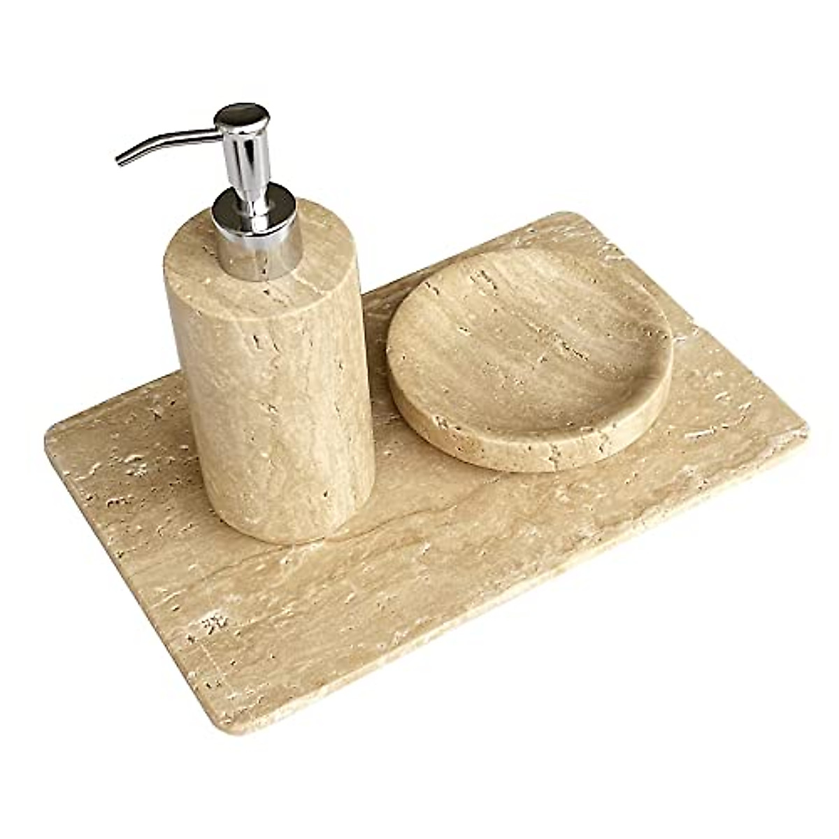 StonePlus Natural Marble Beige Travertine Tray, Pastry Cheese Tray, Dessert Coffee Plate, Double Sided Smooth Marble Slab (Beige Travertine)