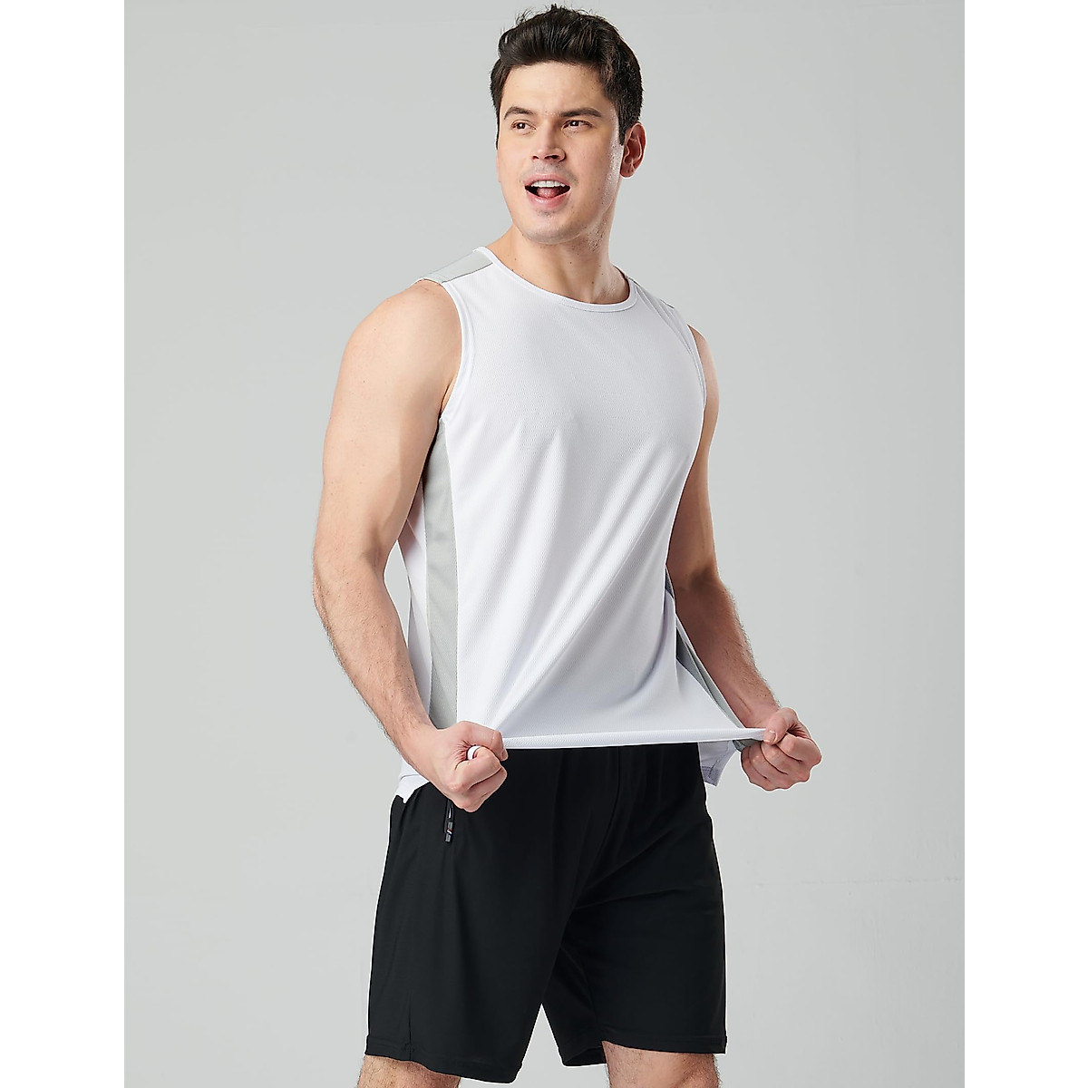 Liberty Imports Pack of 5 Men's Stretch Cool Dry Muscle Tank Tops Athletic Crewneck Sleeveless Workout Shirts (Black/White/Gray/Gradient Red/Gradient Blue, Medium)