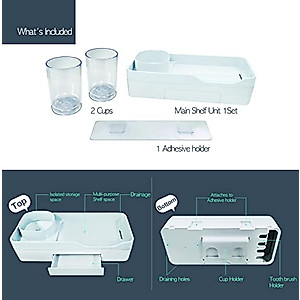 Shower Shelf Wall Mounted, No Drilling, Adhesive Bathroom Shower Caddy, Bathroom Storage Organizer, Toothbrush Holders/White