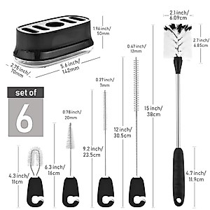 ALINK 5 Pack Water Bottle Brush Cleaning Set with Holder, Bottle Cleaner with Stand, Straw Brush, Nipple Brush, Lid Brush for Stanley 40OZ/30OZ Tumblers, Drinking Glass, Baby Bottles, Jugs - Black